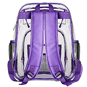 BEELIFY Clear Backpack - Heavy-duty PVC Multiple Compartments Transparent Bag - Large-capacity See-through Backpacks for Study/Travel/Workplace-Purple
