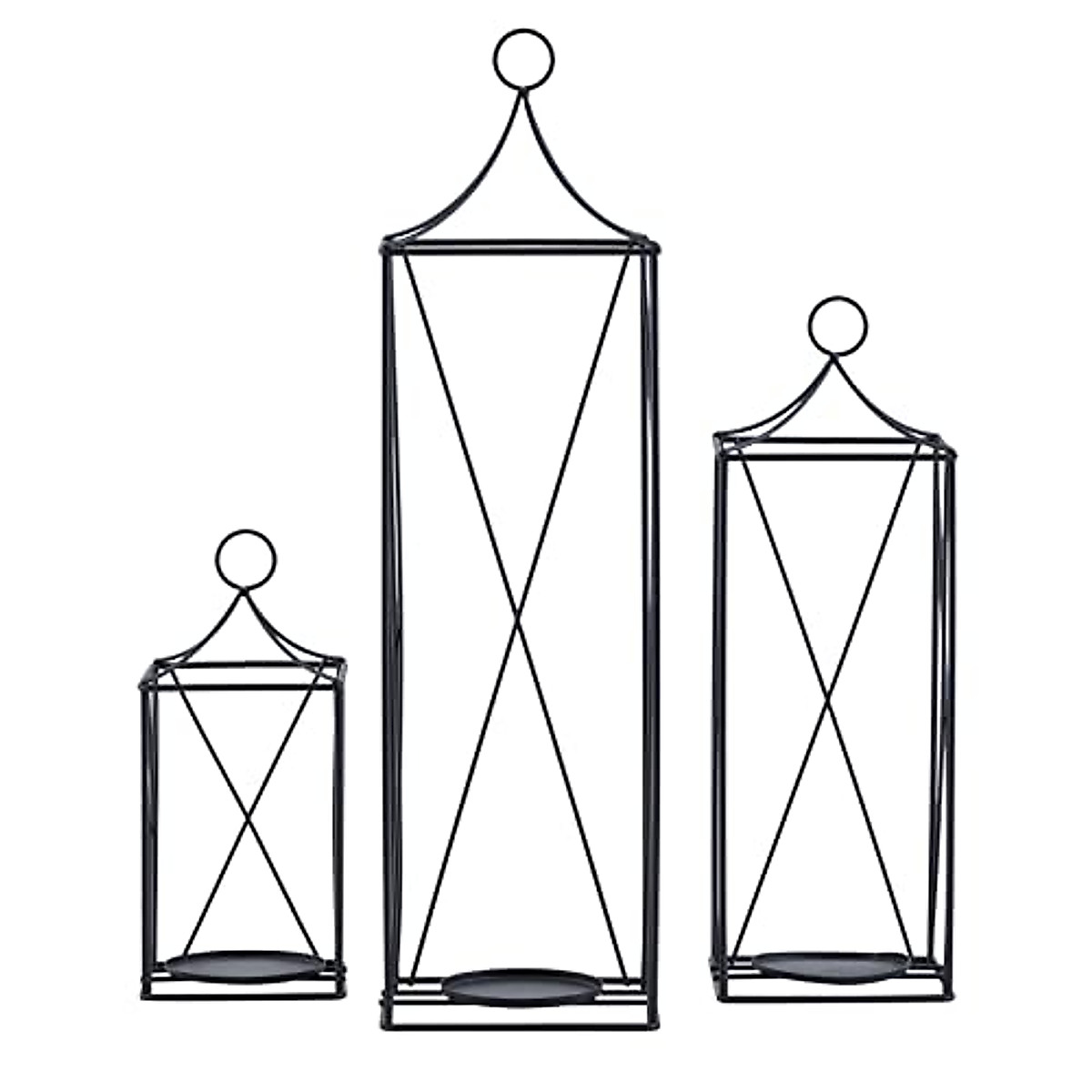 Set of 3 Tall Metal Lanterns 24’’ & 19’’ & 13’’ Elegant Decorative Lantern with Pillar Candle Holder, Garden Porch Night Indoor/Outdoor for Wedding Décor, Party, Christmas (Black)