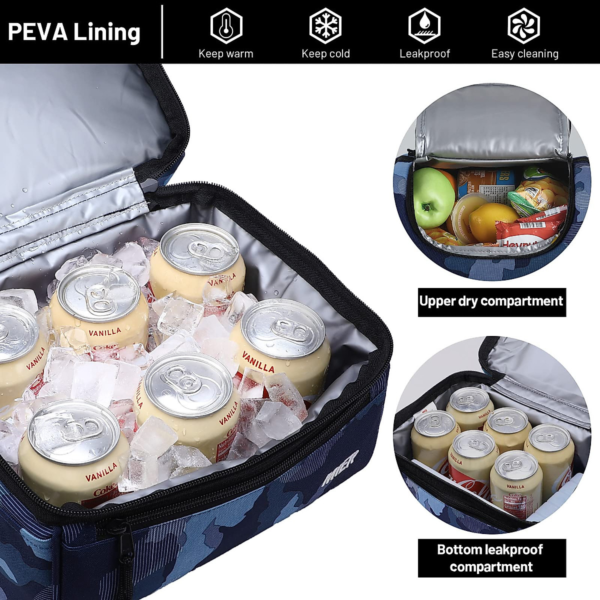 MIER Adult Lunch Box Insulated Lunch Bag Large Cooler Tote Bag for Women, Double Deck Cooler, Camouflage (Large)