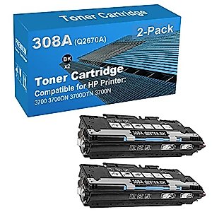 Jullu 2-Pack (Black) Compatible High Capacity 308A (Q2670A) Toner Cartridge use for 3700, 3700DN, 3700DTN, 3700N Printer