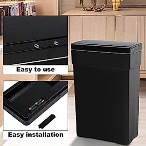 Kitchen Garbage Bin Kitchen Trash Can with Lid 13 Gallon Trash Can Stainless Steel Trash Can Bathroom Touch Free Trash Can Anti-Fingerprint Trash Can for Bathroom, Powder Room, Bedroom，Black