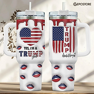 GEPOSTORE American Girls Tumbler 40oz with Handle, US Heart Tumbler Cup, Patriots Gift for Girls, Birthday Gifts for Teen Girls