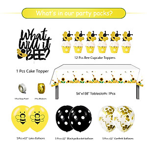 GREPARPY What Will It Bee Gender Reveal Party Decorations, Bumble Bee Baby Shower Supplies Include Banner, Tablecloth, Backdrop, Balloons, Boxes, Topper, Honey Bumble Bee Theme Party Decorations