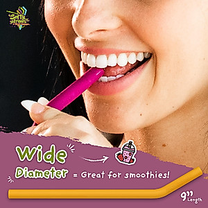 Softy Straws Premium Reusable Silicone Drinking Straws + Patented Straw Squeegee - 9” Long With Curved Bend for 20/30/32oz Tumblers - BPA Free (Non-Rubber), Flexible, Bendy, Safe for Kids / Toddlers