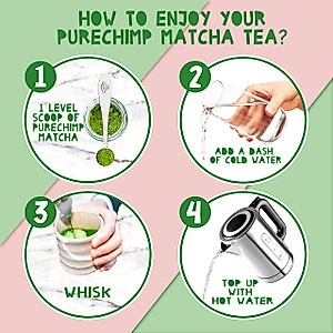 PureChimp Modern Matcha Set – Starter Kit with Electric Matcha Whisk, 50 Grams of Japanese Matcha, and Stainless Steel Measuring Spoon