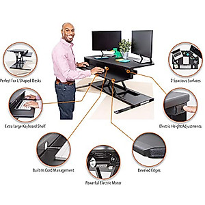 Flexpro Power 40 Inch Electric Corner Desk Converter for Cubicles and L-Shaped Desks with Quiet Height Adjustments, Large Dual Level Sit to Stand Computer Workspace (Black, 44in x 32in)