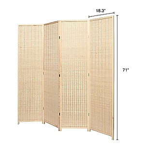 OGCAU Room Divider Screen, 6FT Room Separators Divider Wall, Privacy Room Sivider, Folding Screen Room Divider for Room Separation, Bamboo Room Screen Divider Freestanding (Natural, 4-Panel)