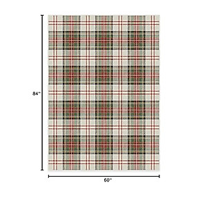 RUGGABLE Washable 5x7 Area Rug, Plaid, Premium Winter Rugs for Living Room, Bedroom, Kitchen, Office, Classroom with Gripper Non Slip Pad, Dress Stewart Tartan White