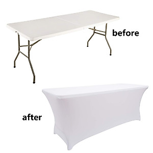 LZY 4 Pack Spandex Table Covers 6 Feet, Stretch/Fitted Table Covers for 6 Feet Folding Table, Rectangular Spandex Table Cloths for Wedding Party or Event (6FT-4PCS, White)