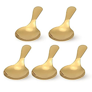 5pcs Mini Scoop for Canisters, Gold Mini Spoon Candy Scoops Stainless Steel Short Handle Spoon Salt Spoons Condiments Spoon Dessert Spoon