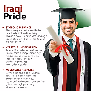 Vision Wear - Iraq Flag Graduation Sash/Stole - Luxurious Cultural Symbol - Embrace Your Heritage - Pride & Honor Sash