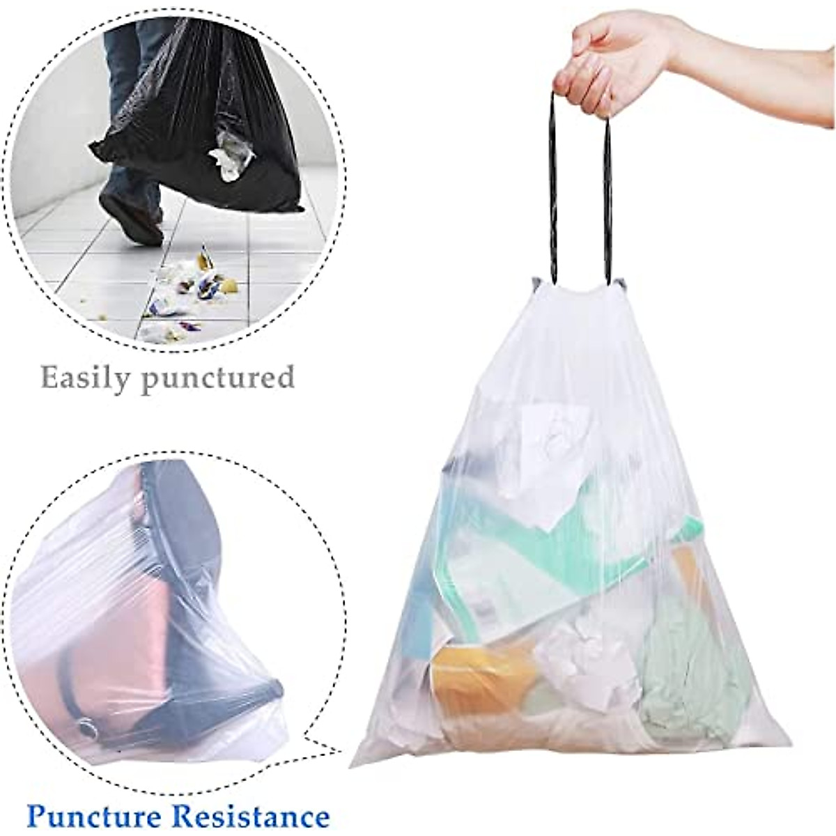 YIHATA Small Trash Bags 4 Gallon Trash Bag Bathroom Trash Bags - Custom Fit Drawstring Small Trash Can Bags for Bathroom, Kitchen, Bedroom, Office, 45 Count (Upgraded - Easy to Separate)