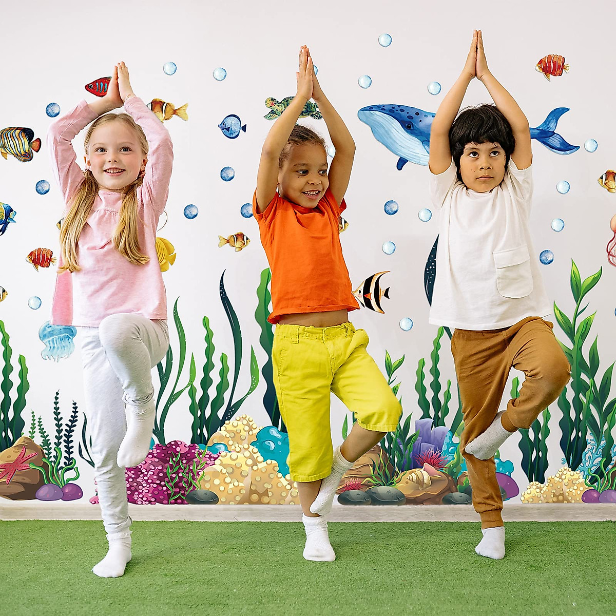 Under the Sea Wall Decals 2 Sheets Ocean Wall Decals Stickers Large Coral Reef and Seaweed, Bubbles Vinyl Wall Sticker Underwater Sea Wall Stickers for Toddler Baby Nursery Living Room Office Bathroom