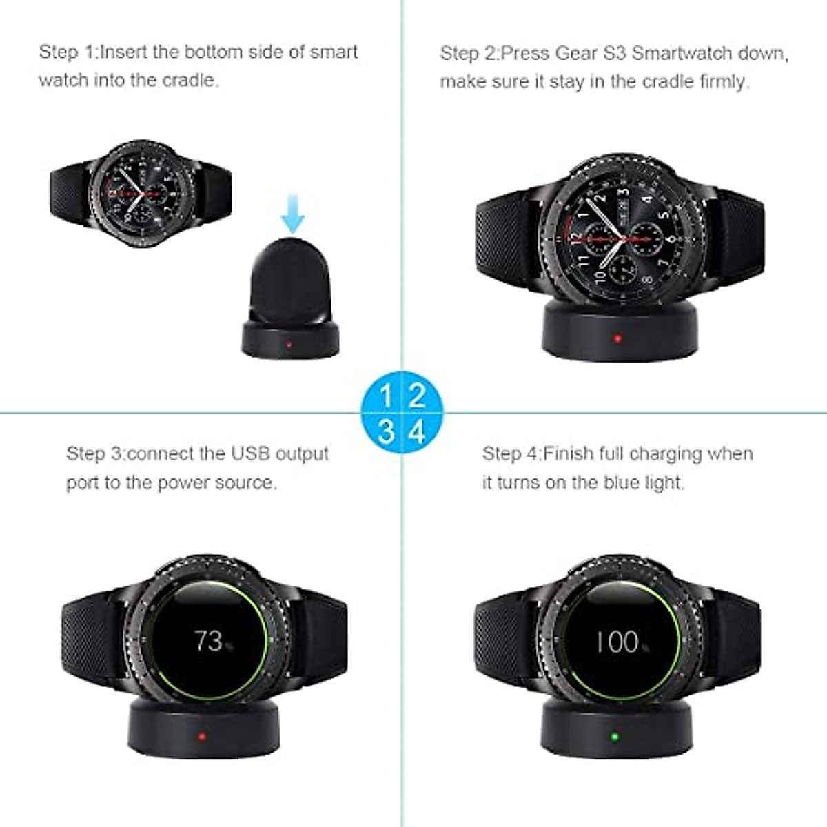 Samsung Gear S3 Watch Charger, Gear S4 Gear S3 Gear S2 Wireless Qi Charging Cradle Dock for Samsung Gear S3 Classic/Frontier Smartwatch