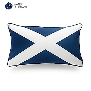 Hofdeco Nautical Indoor Outdoor Pillow Cover ONLY, Water Resistant for Patio Lounge Sofa, Navy Blue Wheel Flag Anchor Compass Stripes, 18"x18" 12"x20", Set of 5