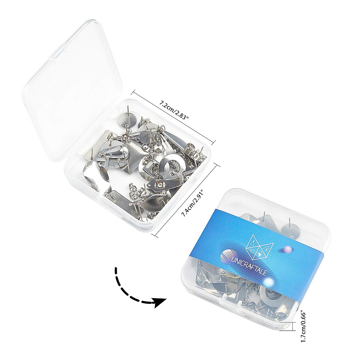 UNICRAFTALE 30pcs 15 Styles Stud Earring Findings 304 Stainless Steel Post Ear Stud Findings with Loop and Ear Nuts 0.7mm/0.8mm Pin Stud Earrings for Women Dangle Earring Making