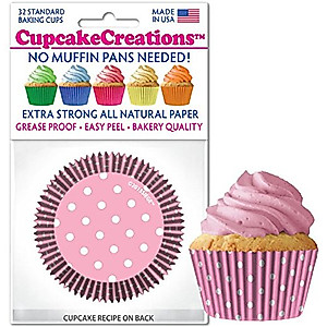 Cupcake Creations 32 Count Cupcake Baking Papers, Light Pink Polka Dot