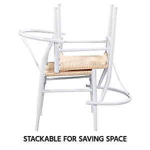 Yaheetech Metal Dining Chair Y-Shaped Set of 4 Weave Arm Chair Mid-Century Dining Room Chairs Backrest Hemp Seat, White