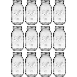 LAIBY Ball Regular Mouth Canning Jars 1 Quart (12 Jars), Ball 32 oz Canning Jars, Silver