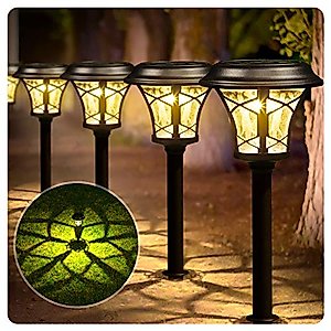 BEAU JARDIN 8 Pack Solar Landscape Pathway Lights Bright Outdoor Garden IP65 Waterpoof Stakes Metal Glass Stainless Steel Auto On/Off Powered LED Lighting Decorative for Yard Walkway Warm White BG308