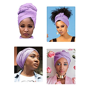 Harewom Head Wraps for Black Women Stretchy Head Scarf African Hair Wraps for Dreads Locs Natural Hair Turban Headwraps Jersey Tie Headbands(Purple and Light Purple)