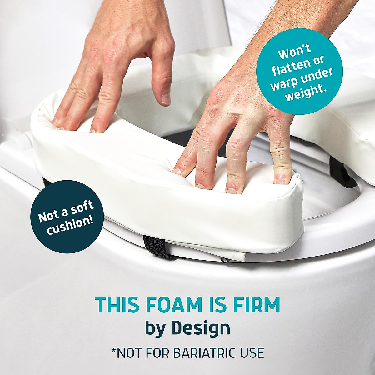 Lunderg Toilet Seat Riser for Seniors - Adds 2 inches. Universal Fit - FIRM Raised Toilet Seat Cushion with High-Density Foam for enhanced Comfort & Elevation. Post-Surgery Must have (White)