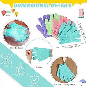 8 Pcs Shower Gloves Body Exfoliating Wash Gloves Set 4 Exfoliating Bath Washcloth Towel Body Scrubber Nylon Back Washer 4 Pair Scrub mitts for Women Men Skin Stretchable Pull Strap Washcloth