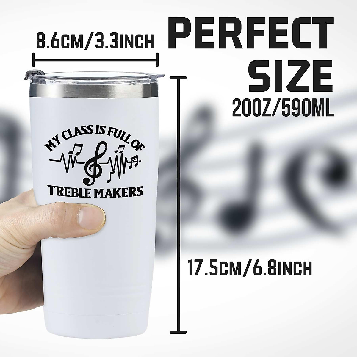 Onebttl Funny Music Teacher Gifts For Men, Women - My Class is Full of Treble Makers - 20 oz/590 ml Stainless Steel Insulated Tumbler with Straw, Lid - Music Lover Musical Themed Gifts - (White)