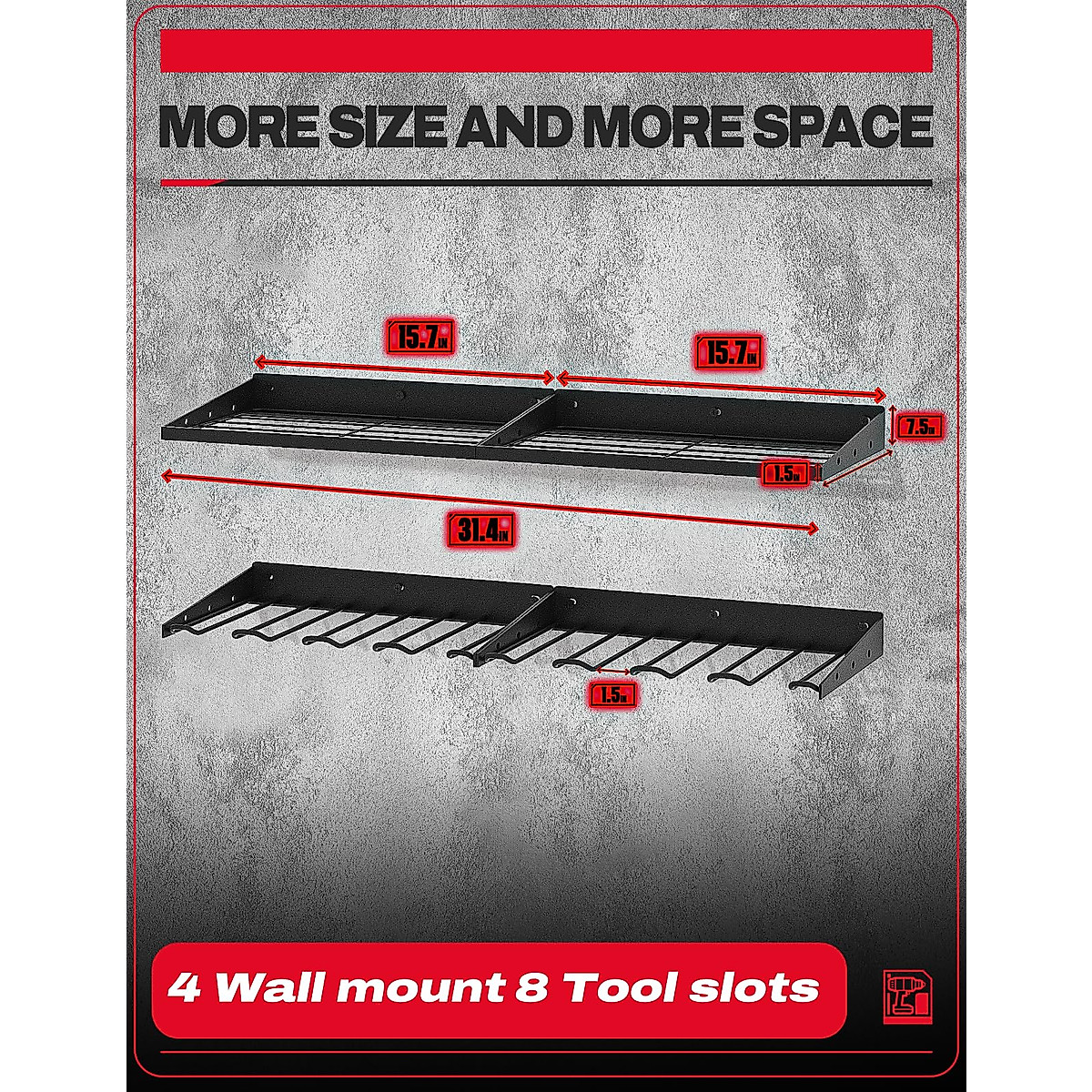 Amoowis Power tool organizer, Drill Holder Wall Mount, Drill Organizer with Charging Station, Tool Storage Rack for Garage Organization, Cordless Drill Holder Heavy Duty Utility Racks 2 pack 4 set