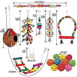 Bird Toys 17 Pcs Bird Parakeet Swing Chewing Hanging Toys Climbing Ladder Coconut Bird Cage Toys Suitable for Cockatiels,Conures,Finches,Budgie,Love Birds