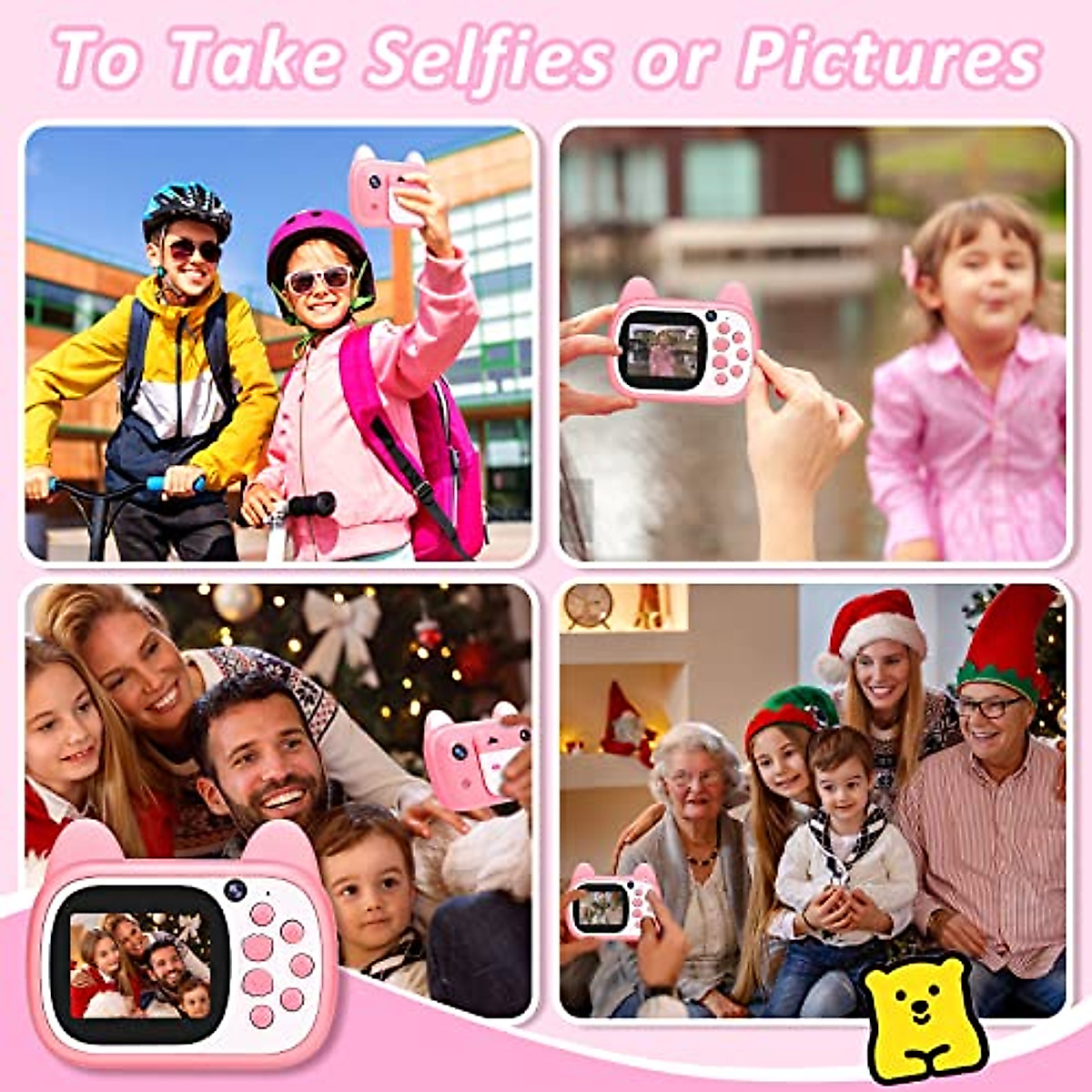 Kids Digital Camera for Girls and Boys, 1080P HD Dual Lens Video Recorder Toddler Camera with 32G SD Card, Cute Childrens Selfie Camera for Kids as Christmas, Birthday, Festival Gifts(Unprintable)