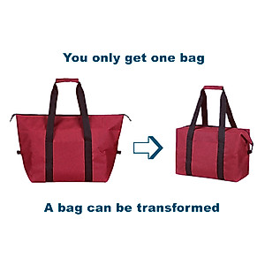 Insulated Grocery Thermal Tote Bags for Frozen Cold Hot Foods, Reusable Insulation Zippered Bag for Shopping, Travel, Picnic or Lunch, Red