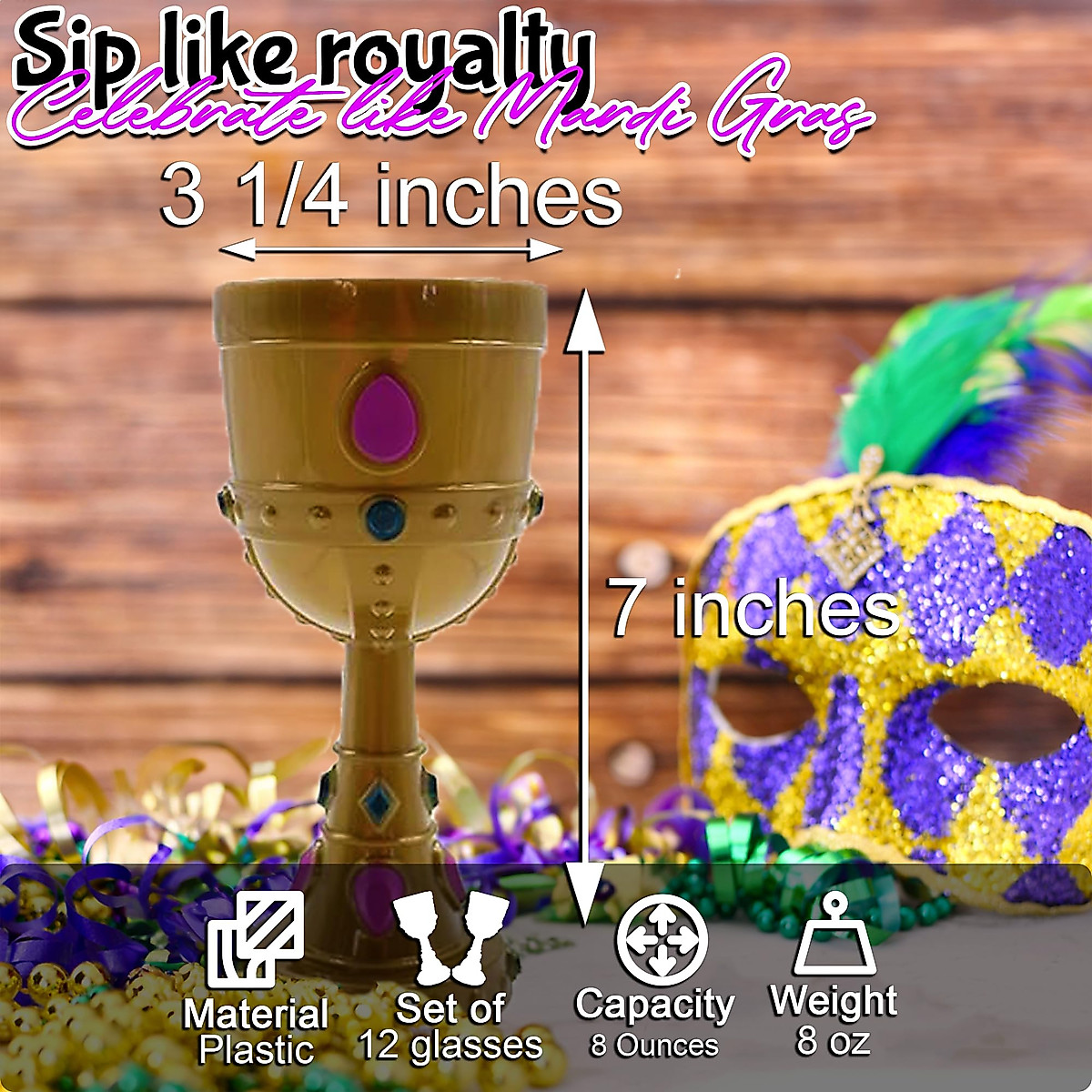 Fun Express Mardi Gras Molded Crown Goblets - 1 dozen