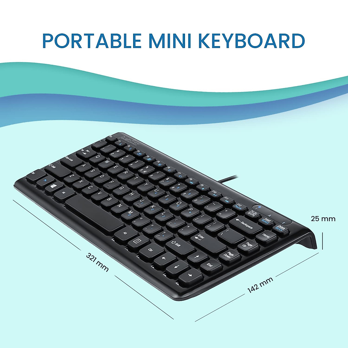 Perixx PERIBOARD-407B US, Wired USB Mini Keyboard with 11 Hot Keys - Glossy Black - US English Layout