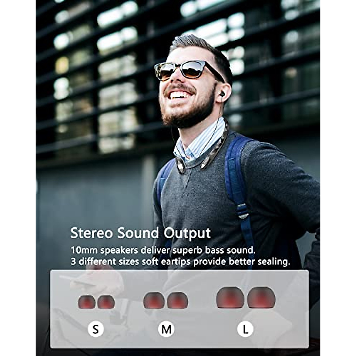 Bluetooth Headphones, Wireless Neckband Headset with Retractable Earbuds, Stereo Earphones w/Noise Canceling Mic for Conferences, Work Out, Travel, Compatible with Android iPhone