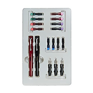Speedball 002904 Calligraphy Deluxe Fountain Pen Set Pen Set - With 2 Pens, 3 Nibs, and 12 Assorted Ink Cartridges
