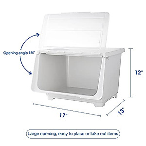 NC 3 Pack Large Stackable Plastic Storage Bin Tote with Clear Lids,Storage Box with Detachable Wheels（11 Gal,White,Large
