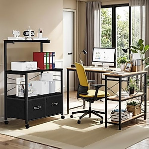 VECELO Lateral File Cabinet with 3 Shelf, 2 Drawer File-Cabinet on Brakeable Wheels, Large Printer Stand with Open Storage Shelf fits Letter Size for Home Office, Black