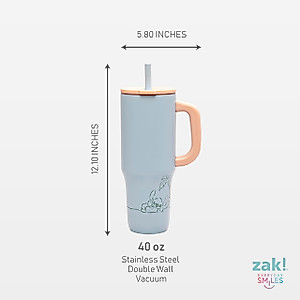 Zak Designs Disney Sutton Travel Tumbler for On the Go or At Home, 40oz Stainless Steel with Vacuum Insulation, Silicone Straw, Carry Handle, and 3D Artwork for Cold Drinks (Stitch)