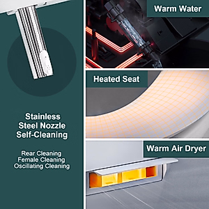 Combier CMA301 Bidet Toilet Seat With Warm Water And Wireless Remote, The heated Toilet Seat Have Warm Air Dryer, Multiple Spray Modes And Self-Cleaning Stainless Steel Nozzle (Elongated)