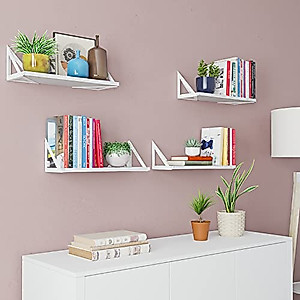 Wallniture Minori White Floating Shelves, Bookshelf Living Room Decor, Bathroom Storage, Kitchen Organization, Shelves for Bedroom Set of 4