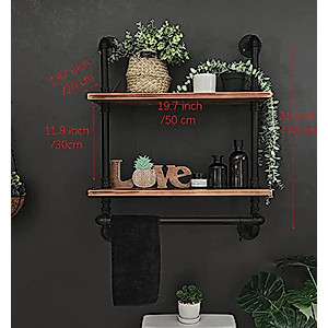 HDDFER Industrial Pipe Shelving Bathroom Shelves with Towel Bar Rustic Floating Pipe Wall Shelves with Wood Planks, 20 Inch Farmhouse Bathroom Shelves Over Toilet Wall Mounted