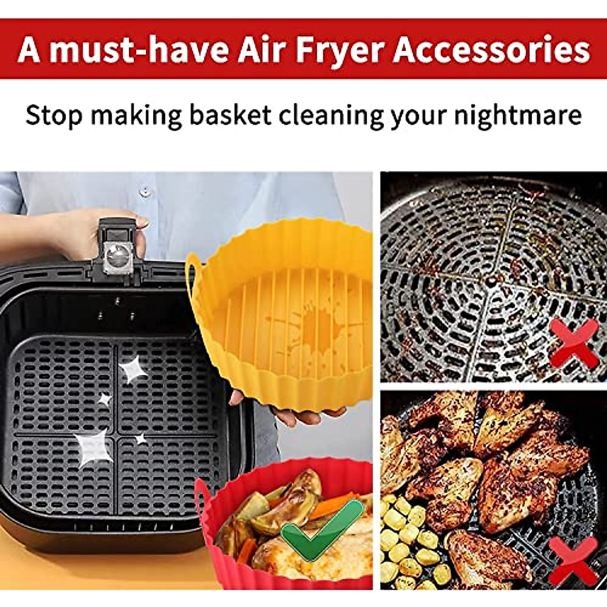 2 Pcs Air Fryer Silicone Liners 8.5 inch, Reusable Air Fryer Liners, Food grade material, High Temperature Resistance, Silicone Air Fryer liners are Suitable for Air Fryers, Ovens, Microwave Ovens