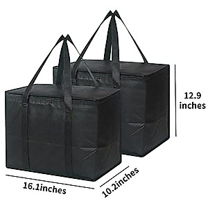 Aosome 2 Packs XL Insulated Food Delivery Bag,Pizza Delivery Bag,Collapsible Cooler Bag,Reusable Grocery Shopping Bag for Shopping,BBQ,Fishing,Picnic,Outdoor (Black 30L)