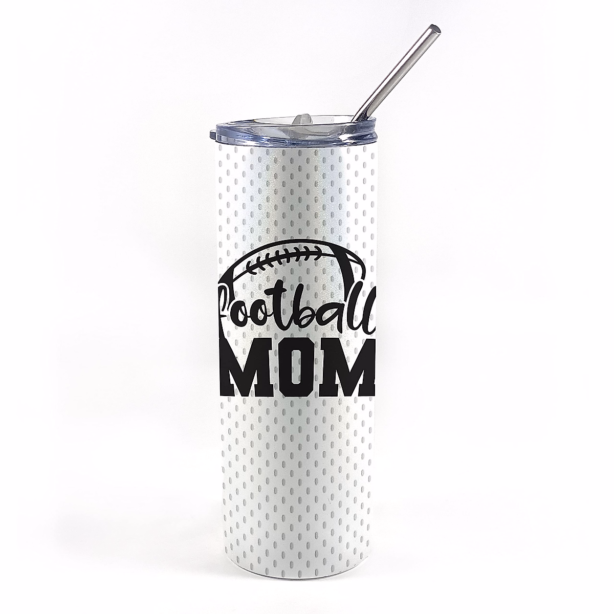 Football Mom – Personalize with Name & Number - One 20 oz Iridescent Stainless Steel Travel Tumbler with Straw – Double Wall Vacuum Insulation– Keep Beverages Cold Up to 18 Hours or Hot 6 Hours