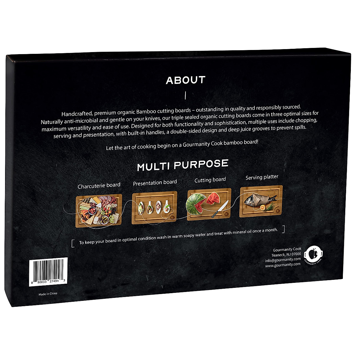 Organic Bamboo Cutting Board Set of 3 | Wooden Cutting Boards Set | Multipurpose for Meat, Veg, Cheese | Wooden Charcuterie Board with Juice Groove and Hidden Handles [3 Sizes] | by Gourmanity Cook