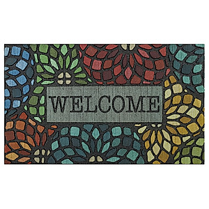 Mohawk Home Entryway Door Mat 1.5' x 2.5' All Weather Doormat Outdoor Non Slip Recycled Rubber, Welcome Stained Glass Floret