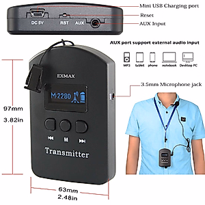 EXMAX EXD-101 2.4G Wireless Voice Transmission System Church Translation Equipment Translator Device for Tourism Museums - 2 Transmitters 15 Receivers & 16-Port Charge Station & Black Storage Case