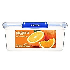 Sistema KLIP IT PLUS Food Storage Container | 5.5 L Square | Stackable & Airtight Fridge/Freezer Food Boxes with Lids | Recyclable with TerraCycle® | BPA-Free Plastic