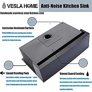 VESLA HOME 33 inch Black Farmhouse Sink,Stainless Steel Single Bowl Farmhouse Kitchen Sink,Apron Front Farm Sink with Dish Grid and Drain